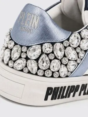 Philipp Plein Skull Print Leather Low-top Sneakers With Crystals