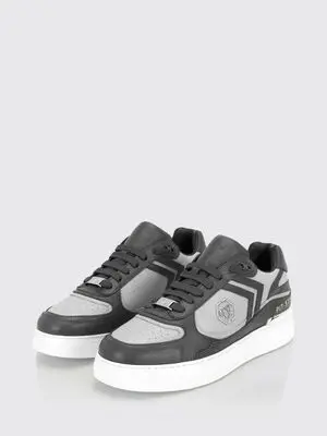 Philipp Plein Pit-stop Monogram Leather Low-top Sneakers - Grey