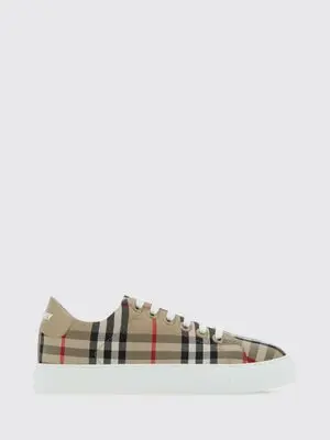 Burberry Low-top Lace-up Sneakers In Cotton Canvas With Vintage Check Pattern - Beige