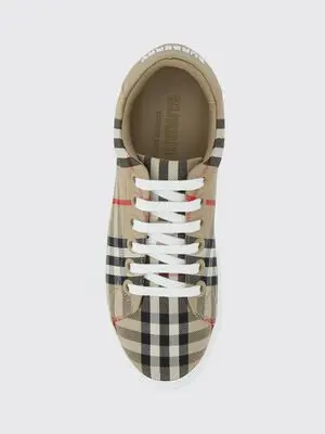 Burberry Low-top Lace-up Sneakers In Cotton Canvas With Vintage Check Pattern - Beige
