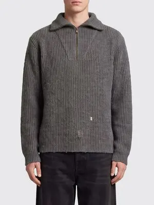 MAISON MARGIELA Linen And Wool High Neck Sweater With Zip And Distressed Effect - Grey