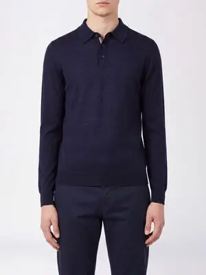 Paul Smith Long-sleeved Slim Fit Merino Wool Knit Polo Shirt - Blue