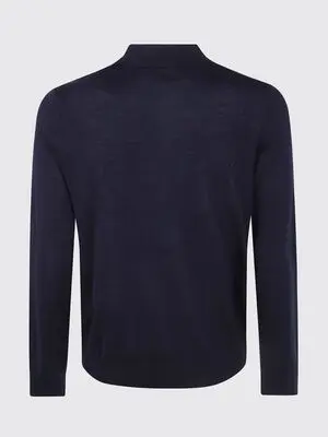 Paul Smith Long-sleeved Slim Fit Merino Wool Knit Polo Shirt - Blue