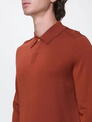 Paul Smith Long-sleeved Slim Fit Merino Wool Knit Polo Shirt - Rust