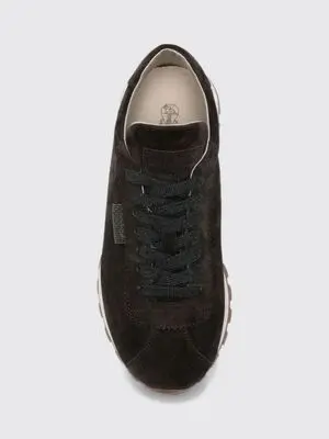 Brunello Cucinelli Suede Calfskin Low-top Sneakers With Monili Detail - Grey