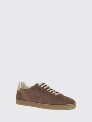 Brunello Cucinelli Suede Calfskin Low-top Sneakers With Laminated Logo - Grey