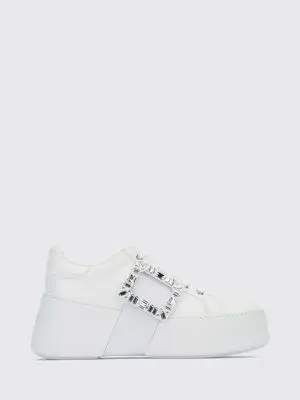 ROGER VIVIER Viv' Skate Calf Leather Sneakers With Jewel Buckle And Platform Sole - White