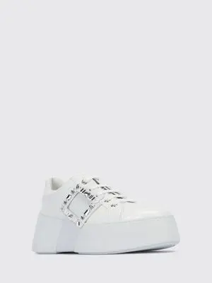 ROGER VIVIER Viv' Skate Calf Leather Sneakers With Jewel Buckle And Platform Sole - White