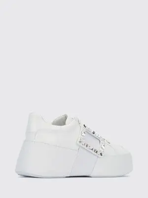 ROGER VIVIER Viv' Skate Calf Leather Sneakers With Jewel Buckle And Platform Sole - White