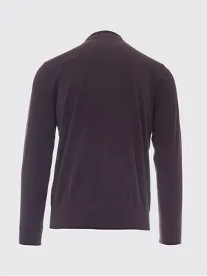 Eleventy Long-sleeved Knit Polo Shirt In Cashmere And Cotton Blend - Brown