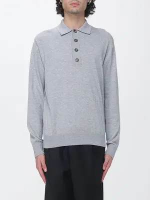 Eleventy Long-sleeved Knit Polo Shirt In Cashmere And Cotton Blend - Grey