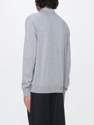 Eleventy Long-sleeved Knit Polo Shirt In Cashmere And Cotton Blend - Grey