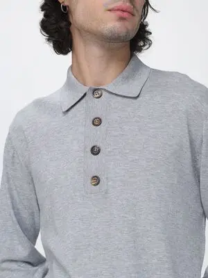 Eleventy Long-sleeved Knit Polo Shirt In Cashmere And Cotton Blend - Grey