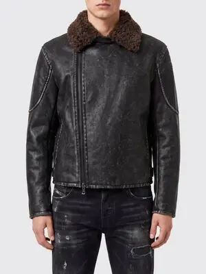 DIESEL® Faux Leather Biker Jacket With Removable Fur Collar