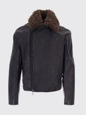 DIESEL® Faux Leather Biker Jacket With Removable Fur Collar