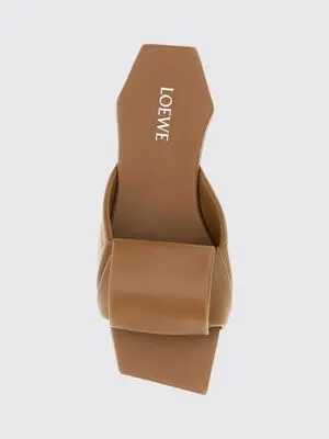 Loewe Origami Lambskin Asymmetrical Square Toe Slides - Coffee