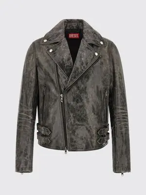 DIESEL® Distressed Effect Leather Biker Jacket With Buckle Detail