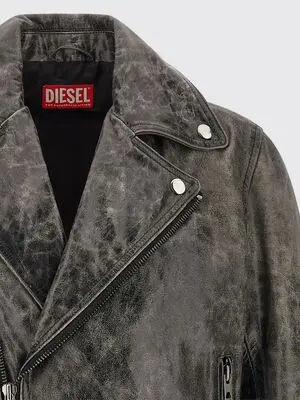 DIESEL® Distressed Effect Leather Biker Jacket With Buckle Detail