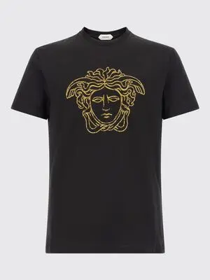 Versace Slim Fit Cotton T-shirt With Medusa Graphic Print - Black