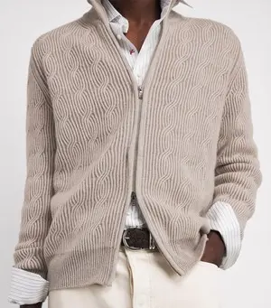 FIORONI CASHMERE Cashmere Cable-knit Zip-up Sweatshirt