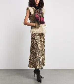 Etro Satin Leopard Print Pleated Maxi Skirt - Beige