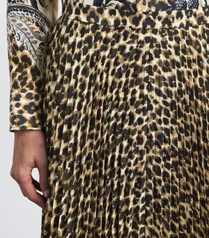 Etro Satin Leopard Print Pleated Maxi Skirt - Beige