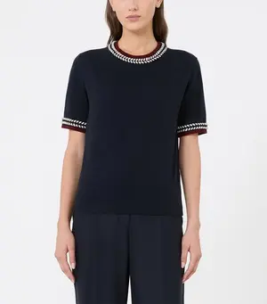 Max Mara Cotton Braid-detail Sweater - Navy