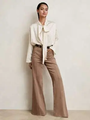 REISS Satin Polka Dot Tie Neck Blouse