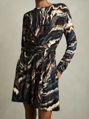 REISS Jasmine Abstract Print Jersey Mini Dress