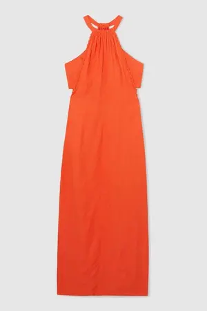 REISS Erika Halterneck Midi Dress With Whipstitch Detail