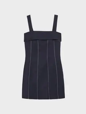 REISS Blue Contrast Stitch Structured Mini Dress