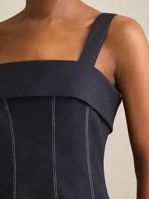 REISS Blue Contrast Stitch Structured Mini Dress