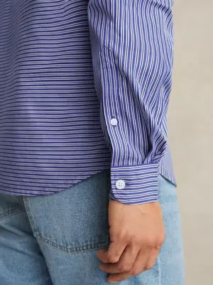 REISS Blue & White Cotton-poplin Stripe Twin-pocket Shirt
