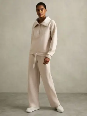 REISS Interlock Wide-leg Drawstring Joggers - Stone