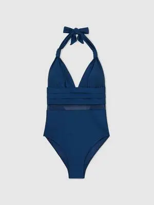 REISS Shimmer Mesh-insert Swimsuit
