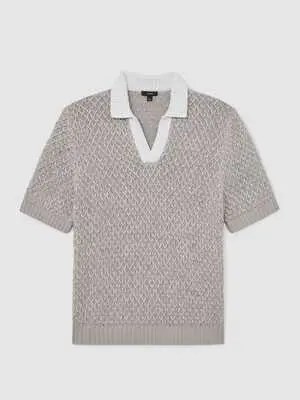 REISS Stitch-detail Open-collar Knit Polo Shirt