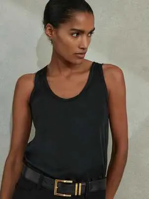 REISS Silk Vest Top - Black