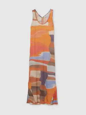 REISS Printed Sleeveless Slip Dress - Coral