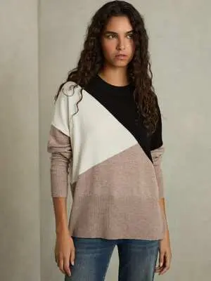 REISS Faye Colourblock Wool And Cashmere Blend Jumper