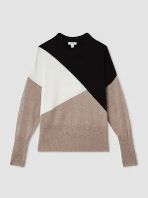 REISS Faye Colourblock Wool And Cashmere Blend Jumper