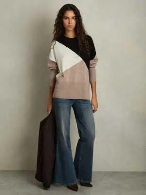 REISS Faye Colourblock Wool And Cashmere Blend Jumper