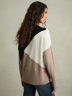 REISS Faye Colourblock Wool And Cashmere Blend Jumper