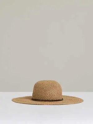 REISS Paper Woven Wide Brim Straw Hat - Brown