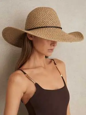 REISS Paper Woven Wide Brim Straw Hat