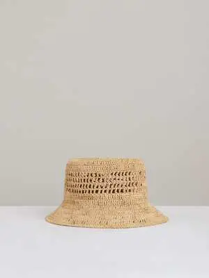REISS Ramona Bucket Hat Straw Plain - Natural