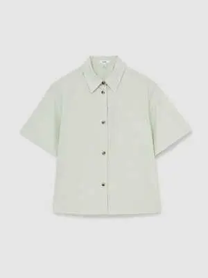 REISS Cotton Short Sleeve Shirt With Tortoiseshell-effect Buttons