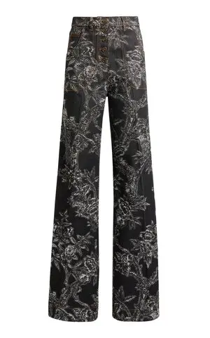 Etro Patterned Stretch-denim Flared Jeans - Black