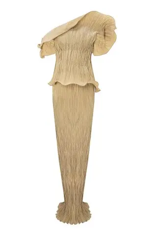 MARMAR HALIM Off-the-shoulder Plissè Gown - Yellow