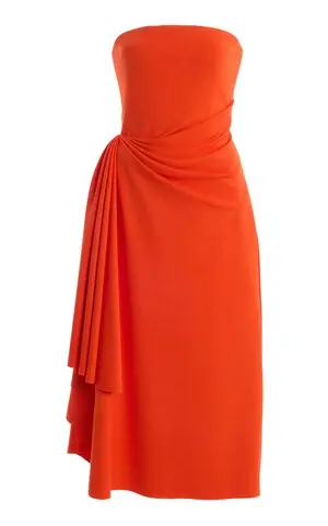 Oscar De La Renta Draped Midi Cocktail Dress - Red