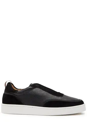 AURELIEN Leisure Panelled Grained Leather Sneakers - Black